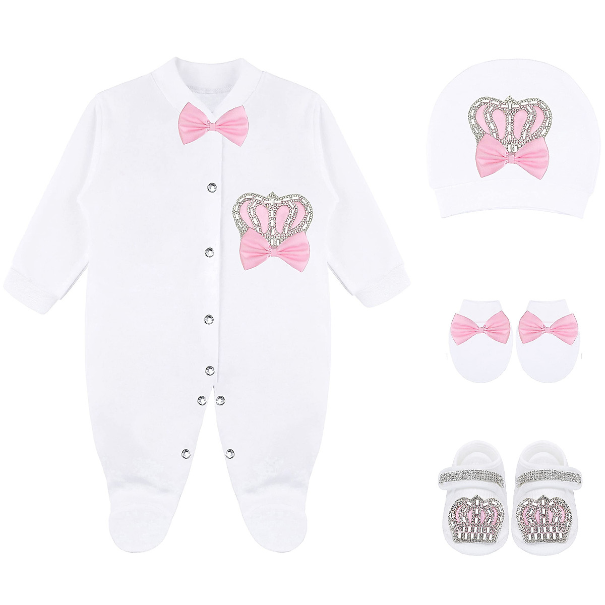Lilax Baby Girl Newborn Crown Jewels Layette 4 Piece Gift Set 0-3 Months Pink