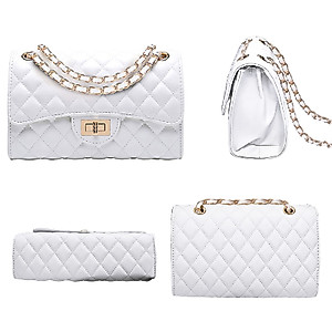 Eveupp White Purses for Women White Crossbody Bags for Women Quilted Purse with Chain Strap L