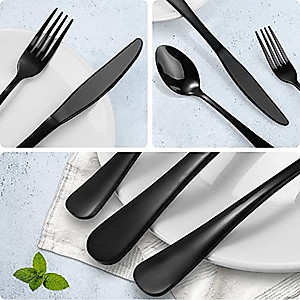 48-Piece Black Silverware Set with Steak Knives, Stainless Steel Flatware Cutlery Set for 8,Stain Finish Tableware Kitchen Utensil Set Includes Spoons Forks Knives, Dishwasher Safe