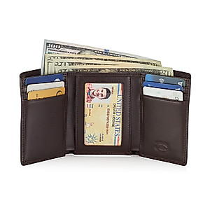 Stealth Mode Men's Leather Trifold Wallet with Airtag Holder and RFID Blocking (Coffee)