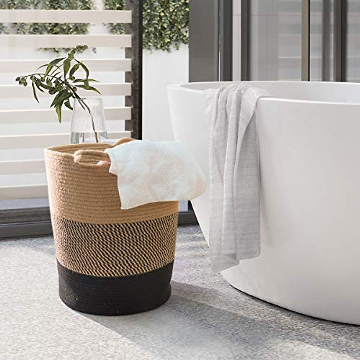 INDRESSME Large Jute Rope Basket - Tall Laundry Basket Hamper for Dirty Clothes Woven Jute Storage Basket for Blanket in Living Room Toy Basket for Nursery Storage, 17.8" x 15.8" x 13.8"