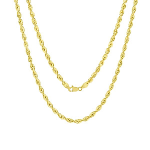 Nuragold 10k Yellow Gold 4mm Diamond Cut Rope Chain Lightweight Necklace, Mens Womens Jewelry 16" 18" 20" 22" 24" 26" 28" 30"