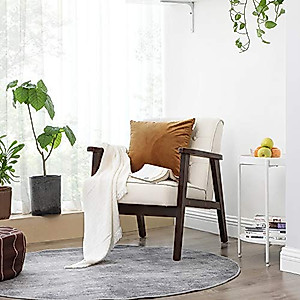 SONGMICS Leisure Chair with Solid Wood Armrest and Feet, Mid-Century Modern Accent Sofa, for Living Room Bedroom Studio, Beige