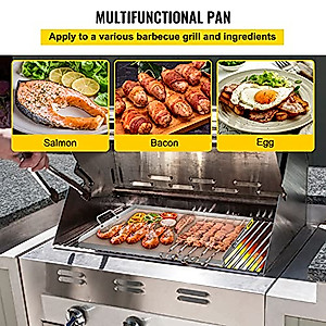 VEVOR Stainless Steel Griddle, 23" x 16" Griddle Flat Top Plate, Griddle for BBQ Charcoal/Gas Gril with 2 Handles, Rectangular Flat Top Grill with Extra Drain Hole for Tailgating and Parties.