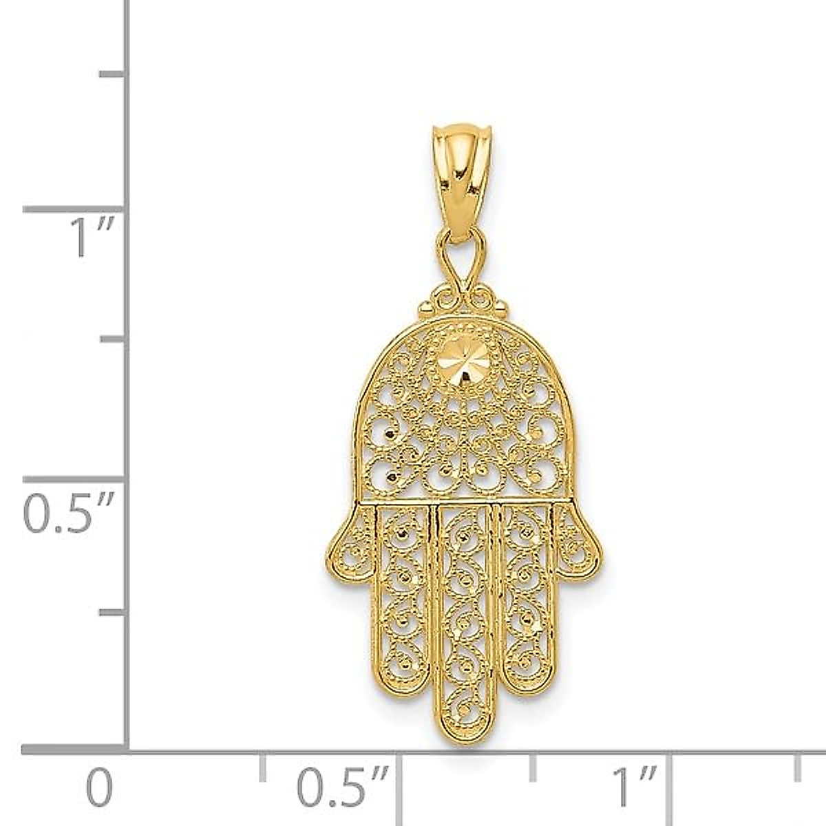14K Yellow Gold Hand of God Necklace Judaica Religious Pendant Israel Charm 29mm x 14mm Only