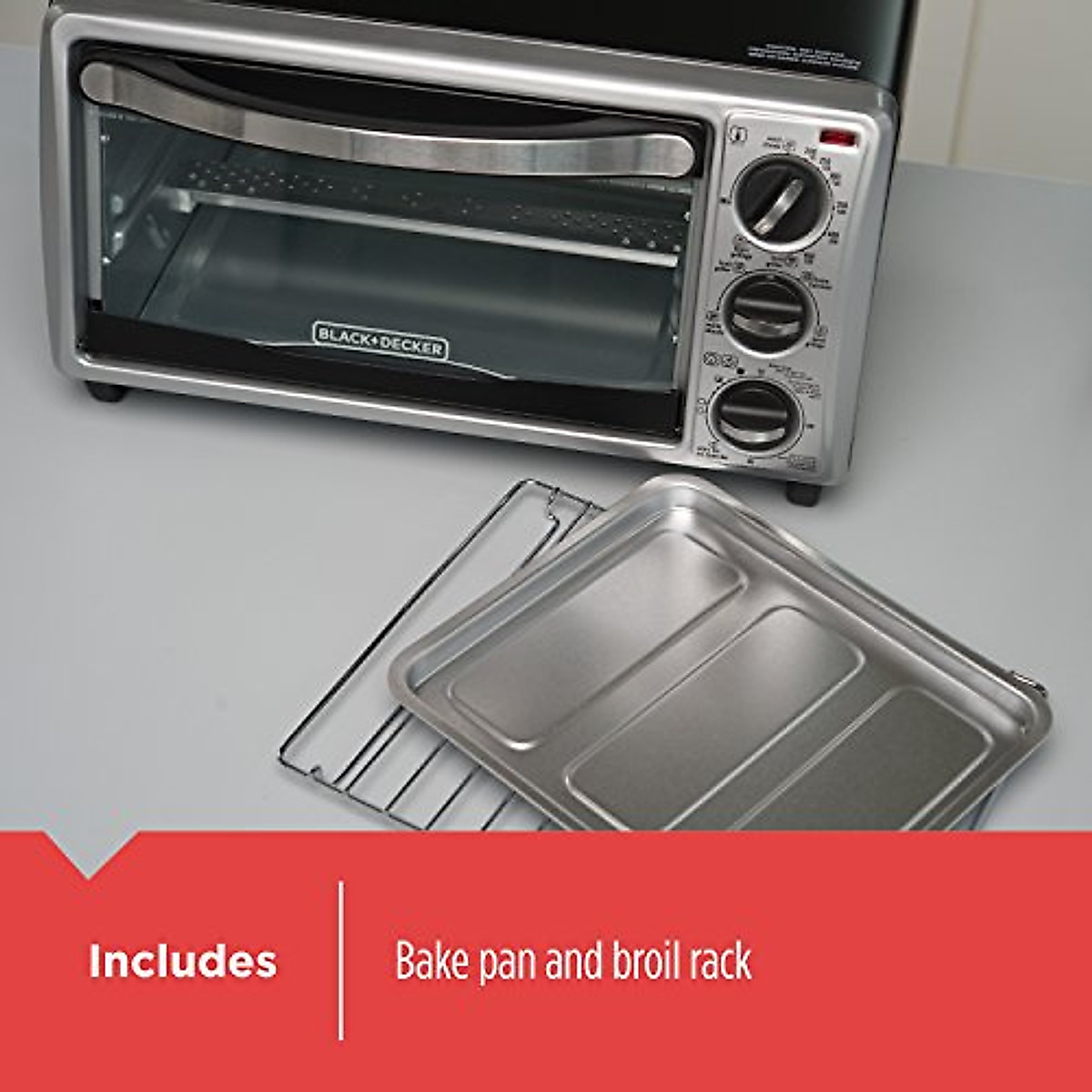 BLACK+DECKER 4-Slice Convection Oven, Stainless Steel, Curved Interior fits a 9 inch Pizza, TO1313SBD