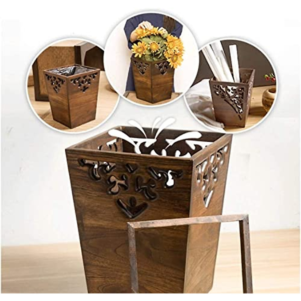 DIKNAC Trash Can Garbage Bin Wood Trash Can Wastebasket Garbage Container Bin for Bathrooms Powder Rooms Home Offices Waste Bins ( Color : B , Size : 23*30cm )