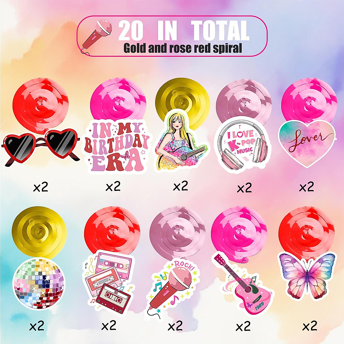 20pcs Birthday Party Decorations Singer Theme Party Supplies Hanging Swirls for Girls Birthday Decorations