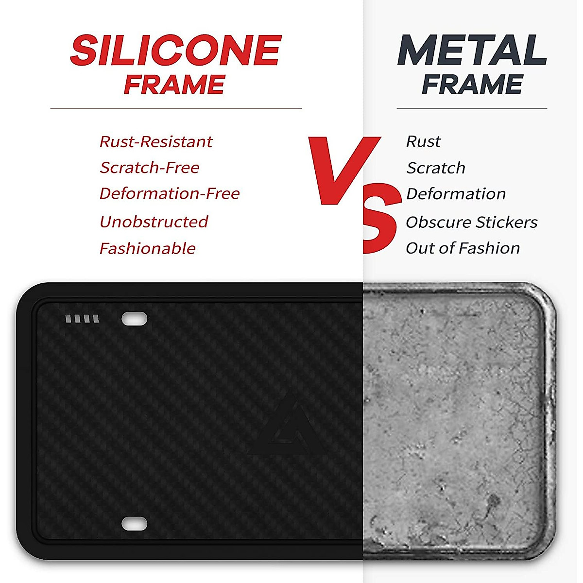 Aujen Silicone License Plate Frames,2 Pack Black Side-Opening License Bracket Holder with Easy Installation, License Plate Frame Without Obstruction.Rustproof, Rattle Proof & Weatherproof Universal