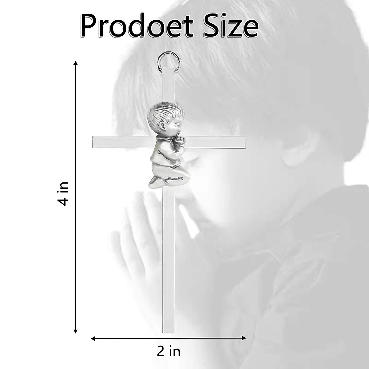 Christmas Gifts for Boy,Baby Baptism Wall Cross, Silver Blessing Christening Crosses, Baptismal Gifts from Godparents, First Holy Communion, Birthday, Baby Shower, White Display Box 4 Inch