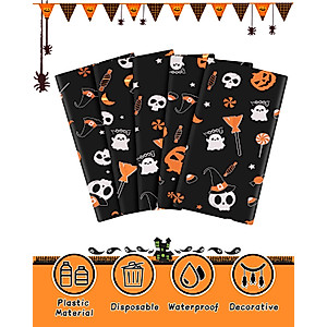 Colemoly Halloween Table Cloth 5 Pack 54in x108in Plastic Table Cover, Bat & Pumpkin Rectangle Disposable Tablecloth, Black Table Cloths for Parties Decoration