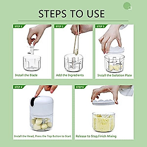 Pogeair White 3 CUP Cordless Mini Food Chopper,Small Food Processor for Garlic,Nut,Meat(100+250+350ML)