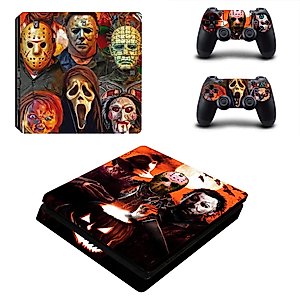 Vanknight Console Controllers Skins Set Horror Vinyl Sticker Decal Wrap Halloween Ghost Compatible with PS4 Slim Console