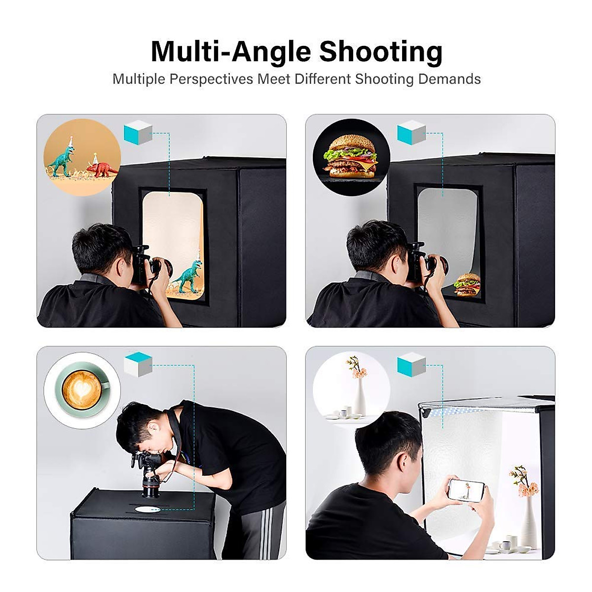 Lightbox, GLZ 24x24 Inch Photo Studio Light Box Shooting Tent Kit with Dimmable and Movable LED Lights, Carry Bag and 3 Color backdrops for Photoshoot (White Black Orange)