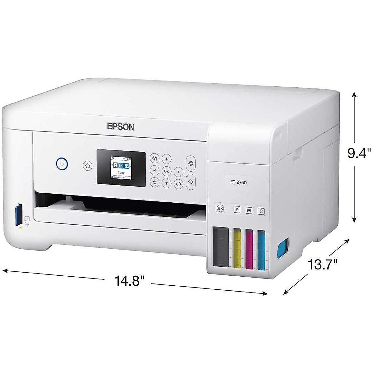 Epson EcoTank ET 2760 Wireless Color Inkjet Cartridge-Free All-in-One Supertank Printer, Mobile Print, Copy Scan, Auto 2-Sided Printing, Voice Activated, with Bonus Black Ink