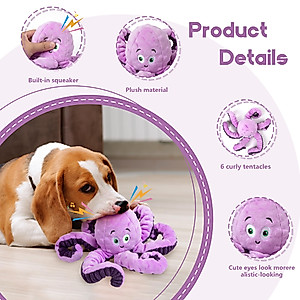 Dog Toys for Large Breed, Octopus Squeaky Funny Cute Interactive Medium & Small Dog Toys, Stuffed Plush Animals Puppy Toys, Dog Birthday for Dog Presents - Octopus