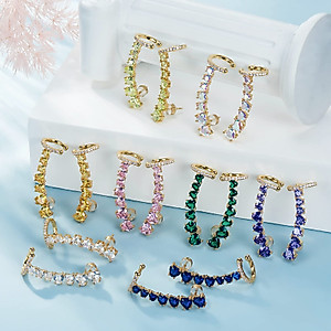 Ear Cuff Climber Earrings For Women 925 Sterling Silver Post Stud Earrings Gold Plated 7 Rainbow Cubic Zirconia CZ Hypoallergenic Jewelry Gift