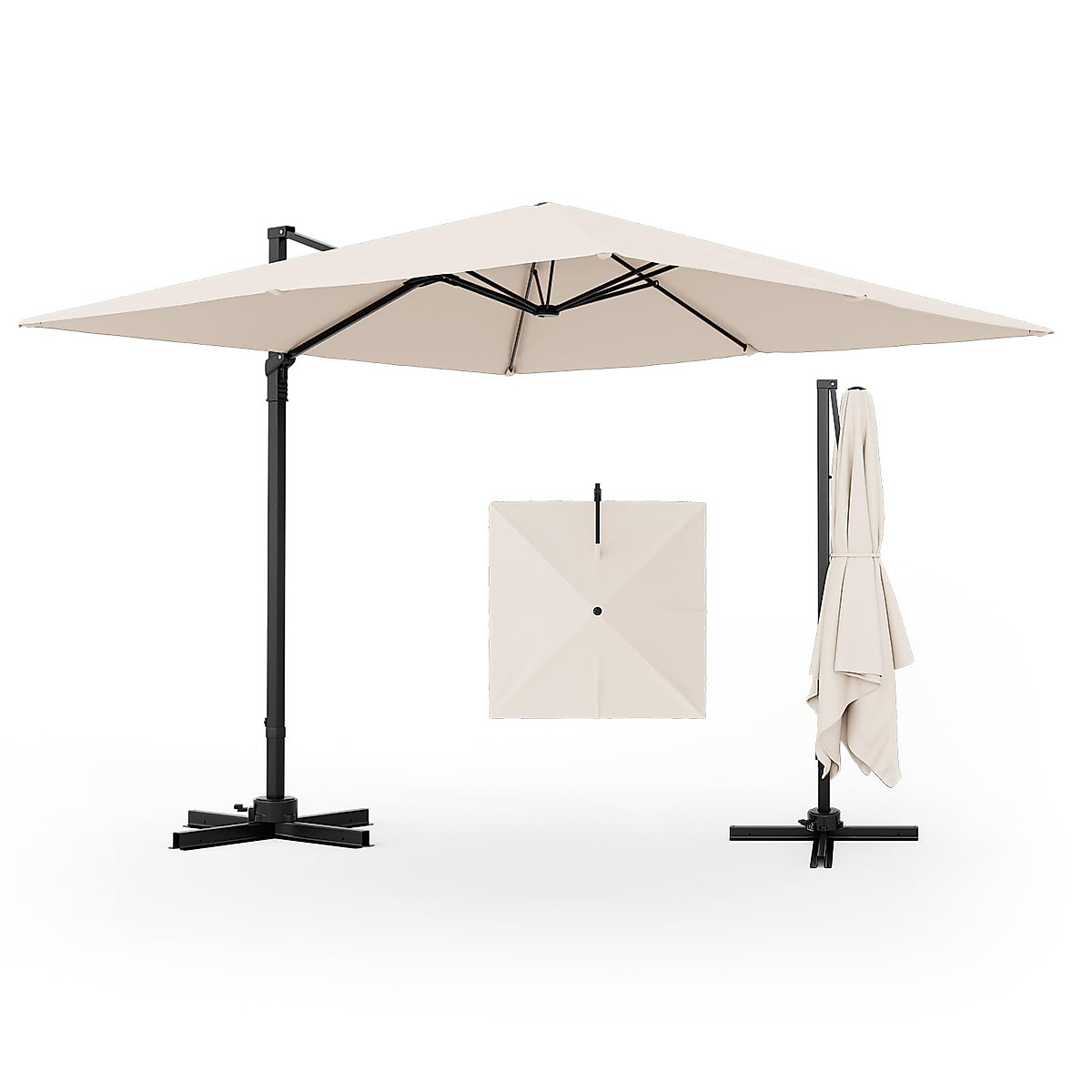 Tangkula 9.5 FT Cantilever Patio Umbrella, Outdoor Square Offset Umbrella with 360癛otation, Heavy Duty Patio Hanging Umbrella with Cross Base for Garden Deck Pool Backyard (Beige)