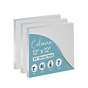 (3-Pack) Calvana Expanded PVC Sheets (White) - 12” x 12” x 1/4” Plastic Board Sheet - Printable Board for Signage and Crafts - Flexible, Durable, and Water-Resistant - Suitable for Outdoor Use