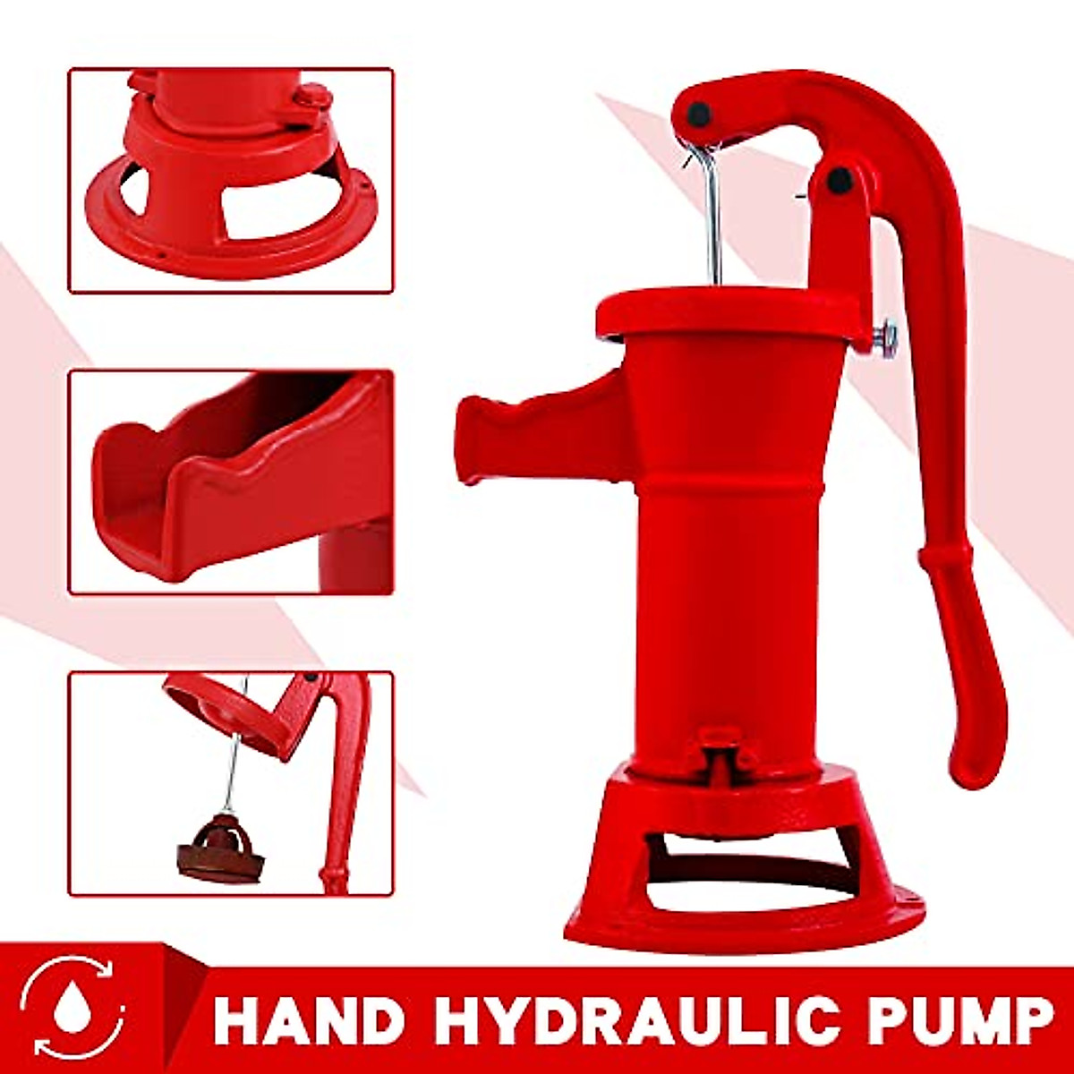 Samger Durable Antique Pitcher Hand Water Pump Cast Iron Red Hand Well Pump 25ft Maximum lift Manual Water Transfer Pump Boost Fountain for Outdoor, Yard, Pond, Garden Decoration Kit