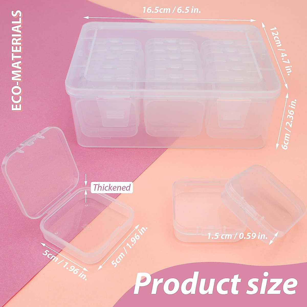 Moon Magpie Bead Organizers Box, Plastic Storage Cases Mini Clear Bead Storage Containers Transparent Boxes with Hinged Lid and Rectangle Clear Craft Case