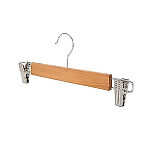 Wooden Pant Hanger with 2 Adjustable Anti-Rust Clips Skirt Hanger for Jeans Trousers Bottom Hanger 1 pcs-Wood