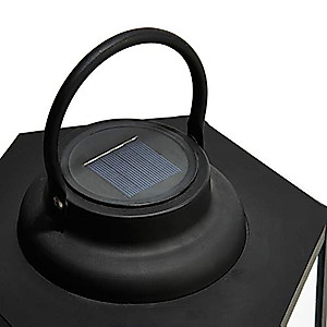 Large Solar Candle Lantern - 18 Inch Tall, Glass Panels, Matte Black Metal Frame, Waterproof Flameless Pillar Candle, Dusk to Dawn Timer, Large Size for Floor or Patio, Fall Decor, Battery Included