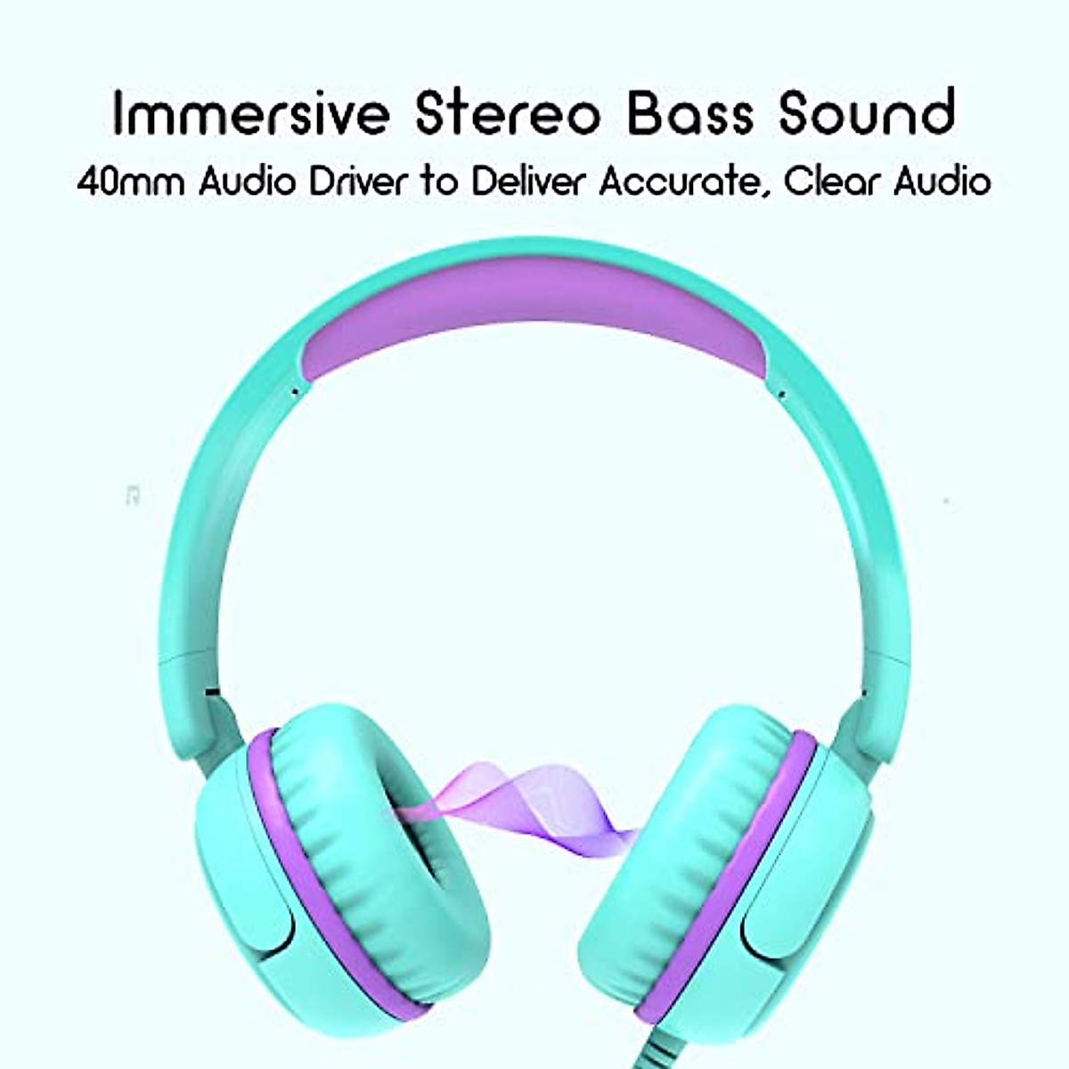 IMYB Kids Headphones, V1 Wired Stereo Foldable Tangle-Free 3.5mm Adjustable On-Ear Headphones for Kids for School/Toddlers/Childrens/Teens/Boys/Girls/Ipad/Tablet/Kindle/Phones/Travel/Plane (Green)