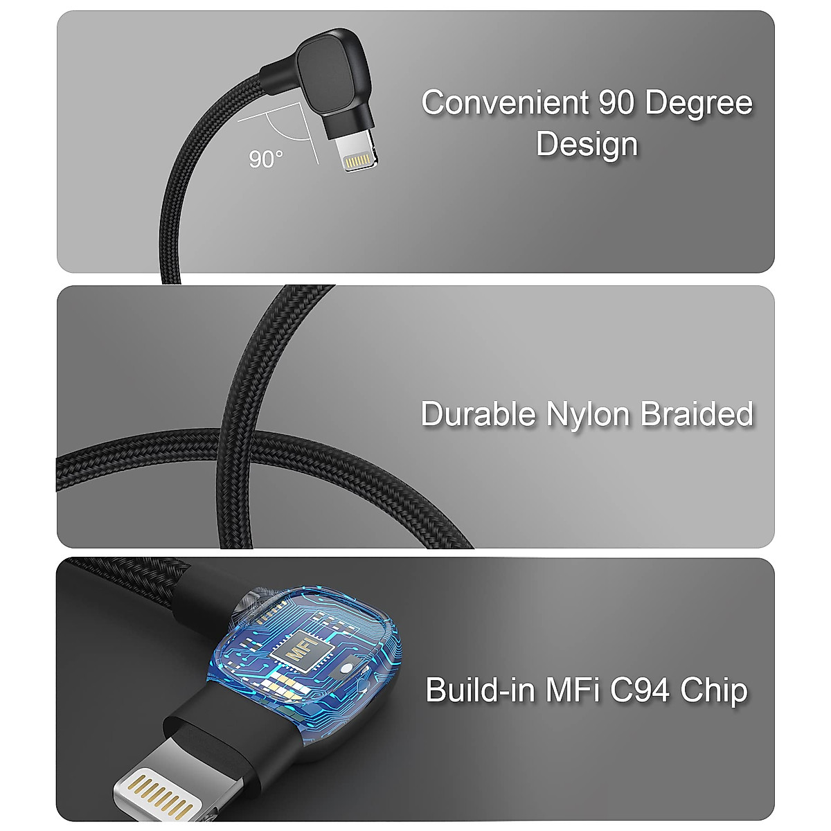 MFi Certified USB C to Lightning Cable 5FT Apple Fast Charger Cable iPhone 90 Degree Charger Cord Durable Braided Data Sync Charging Cable Compatible with iPhone 13/13Pro/12Pro 12 11/XS MAX X(Black)