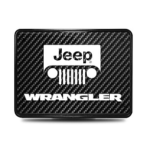 iPick Image, Compatible with - Jeep Wrangler UV Graphic Carbon Fiber Look Metal Face-Plate on ABS Plastic 2 Tow Hitch Cover