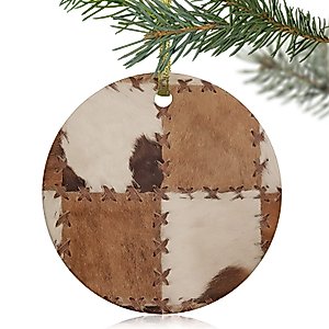 Vintage Leather Ornament Thanksgiving Christmas Ornaments,Personalized Pendant for Halloween Xmas Thanks Day Indoor Outdoor Home Decor,Women/Men Gifts Decoration,Farmhouse Brown West Cowboy Plaid