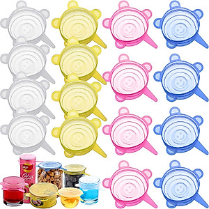Silicone Stretch Lids 16 Pieces 2.6-3.3 Inch Microwave Cover for Food Round Reusable Silicone Lids for Bowls, Food Covers