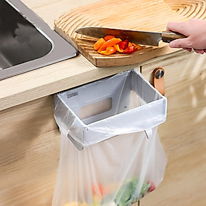 Hanging Kitchen Trash Can Holder, 2024 New Wall-Mounted Foldable Garbage Bag Holder Under Sink Trash Can Holder, Waste Hanging Garbage Can Holder for Kitchen Cabinets Doors Bathroom (White)