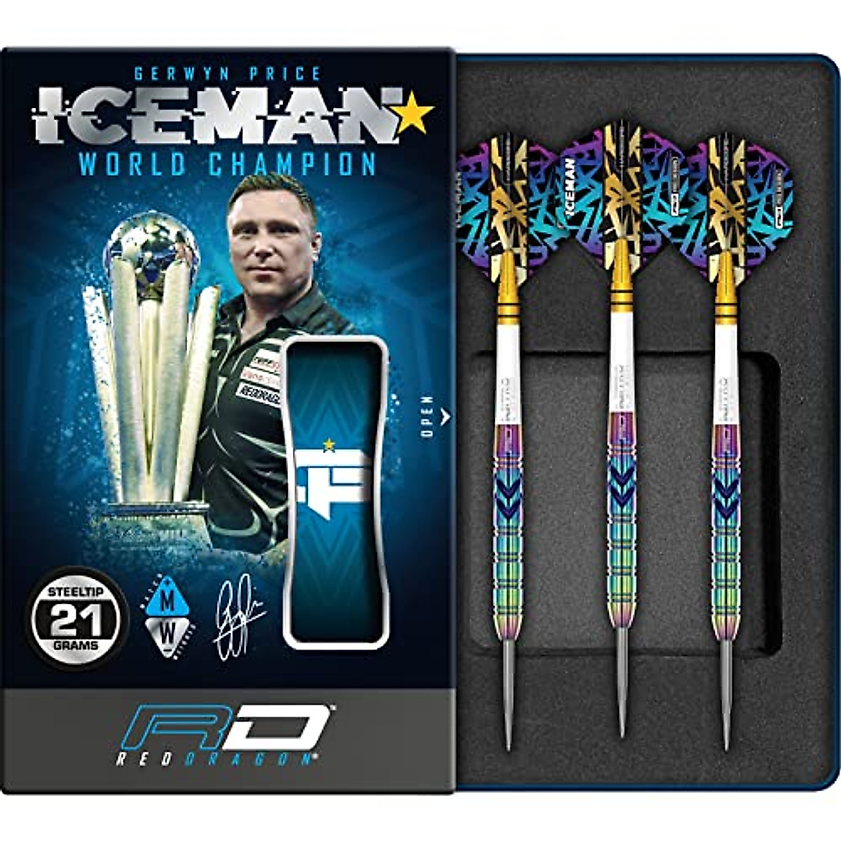 RED DRAGON Gerwyn Iceman Price Ionic 23 Gram Premium Tungsten Darts Set with Flights and Stems