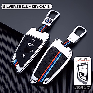 OLLEN Heavy Metal Key Fob Cover Case, Fit for BMW 5 6 7 Series X1 X2 X3 X5 X6 GT Series, Full Protection Key Fob Shell Case, Blade Shape, Silver (1 Pcs)