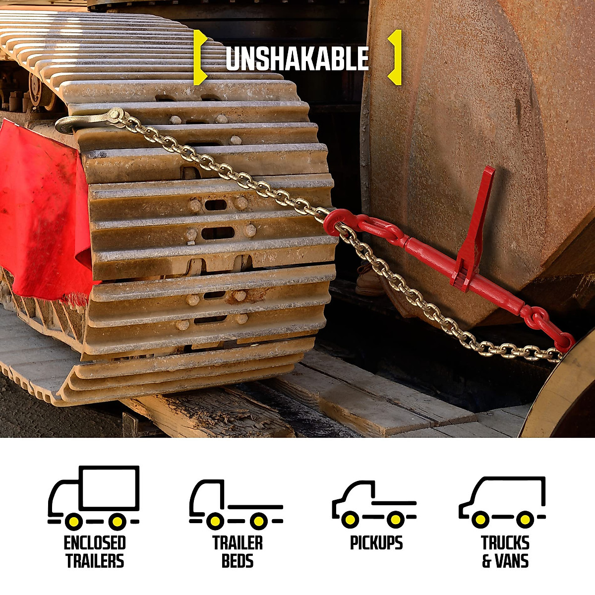 DC Cargo Chain Binder Kit (2 Sets) | 5/16" Grade 70 Extra Long 20 Foot Chain - and Load Binder Set | Heavy Duty Ratcheting Chain and Binder | Load Chain and Binders – 4,700lb Working Load Limit As Set