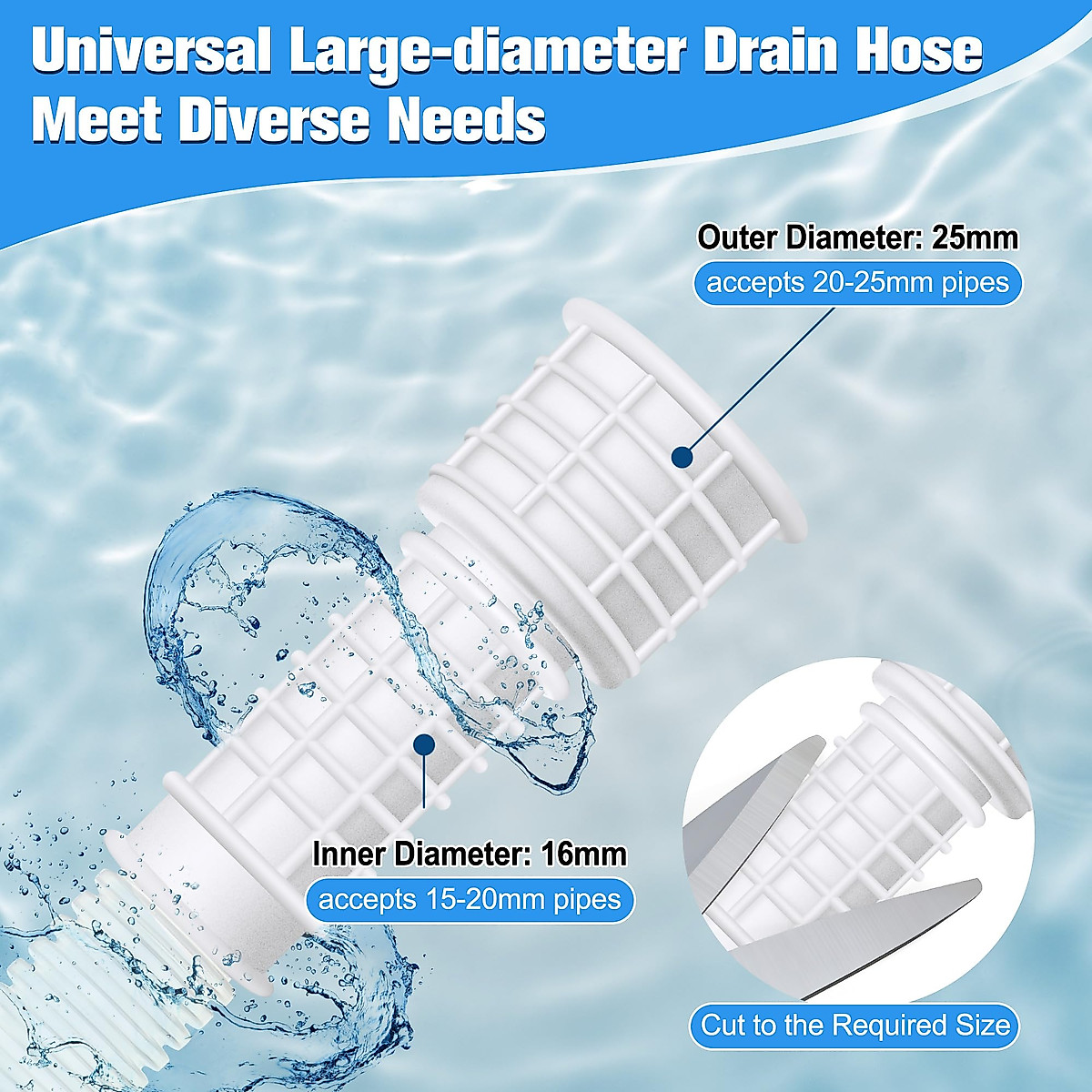 Saillong Patent Pending Dehumidifier Drain Hose, Flexible Universal Drain Hose with Cuttable Rubber Adapter and Connect Clamp, Hose Replacement for Dehumidifiers, Air Conditioners(Clear,6.5 Feet)