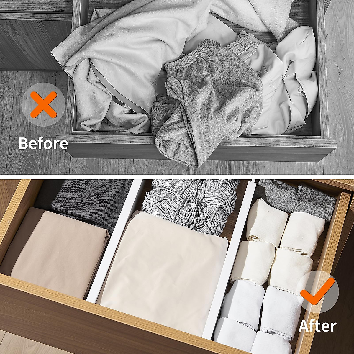 Canfanni Drawer Dividers 3 Pack, 2.36" High, 14.76-22.6" Adjustable Drawer Divider for Clothes, Plastic Dresser Organizer for Bedroom, Closet, Clothes, Office, Kitchen Storage