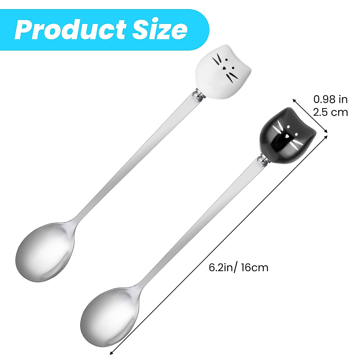 4PCS Cute Cat Spoon Coffee Stir Spoons Tea Spoons for Tea Party Cat Spoons for Wet Food Ceramic Stainless Steel Spoons for Cat Cute Stainless Steel Cat Head Spoon for Stirring Tea Coffee (Black White)