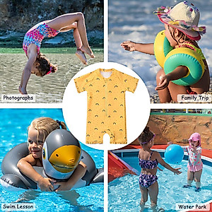 Cadocado Girl Short Sleeve Rash Guard Shirts One Piece Swimsuit UPF 50+ Sun Protection Swimwear,Yellow Print,2-3 Years