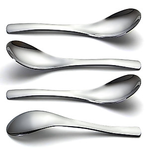 Soup Spoons,4 Pieces Stainless Steel Asian Soup Spoon 6.3 Inch Heavy-Weight Short Handle Ramen Spoons,Thickened Spoons Silverware for Christmas, Thanksgiving Day, Housewarming.