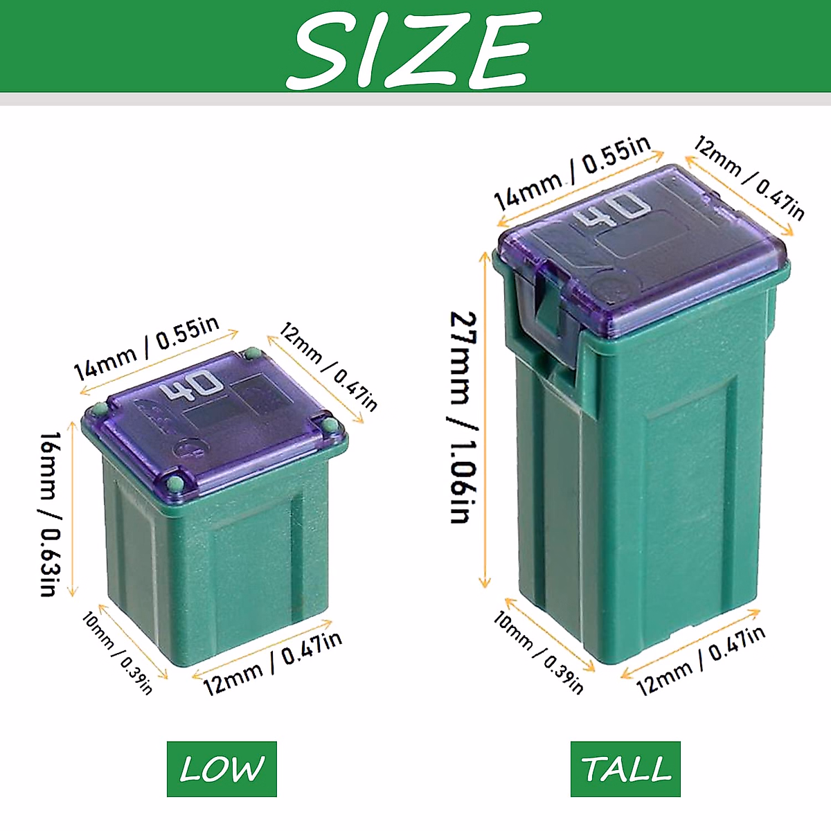 SIGANDG 10pcs Low Jcase Block Fuse car Fuse for Trucks Cars and SUVS (20A/30A/40A/50A/60A, 2pcs Each)