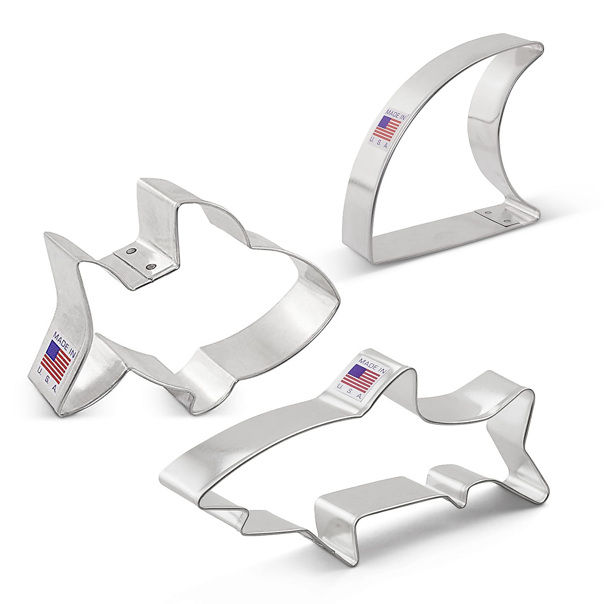 Shark Cookie Cutters 3-Pc. Set Made in USA by Ann Clark, Baby Shark, Shark Fin, Great White Shark