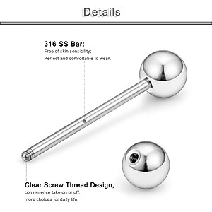 Yaalozei 16G Nipple Tongue Rings Piercing Jewelry for Women 16 Gauge Stainless Surgical Steel Straight Long Short Nipple Tongue Rings Barbell Bar Nipple Piercing Jewelry for Men 12mm 14mm 16mm Silver