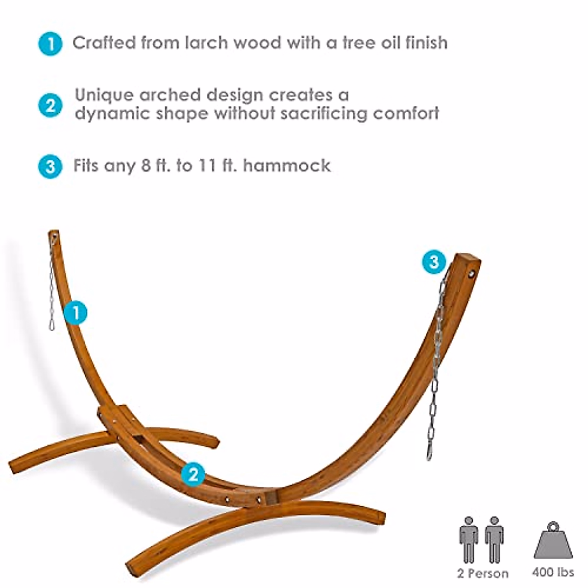 Sunnydaze 12-Foot Curved Wood Hammock Stand Only - 2-Person Wooden Hammock Arc Stand - Heavy-Duty 400-Pound Capacity