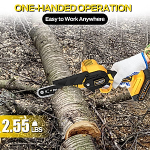 Mini Chainsaw 6 Inch, RLSOO Upgraded Portable Electric Chainsaw Cordless, Handheld Small Chainsaw for Tree Trimming Wood Cutting, Courtyard and Garden (2 Batteries and 3 Chains Included)
