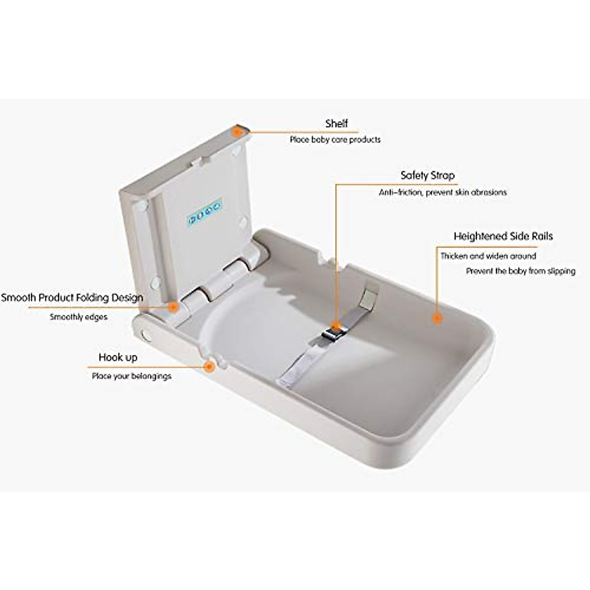 Modundry Baby Changing Diaper Station - Vertical Wall Mounted, Sturdy & Durable- with Safety Straps for Commercial Restrooms(White Granite)