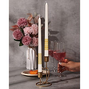 12 Inch White Taper Candles with Gold Leaf, Dripless Tapered Candle Up to 9 Hour+ Burning Time, Unscented and Smokeless Handmade Gift for Events, Dinner, Home Decor, Christmas