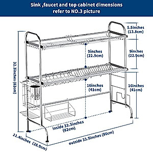 MOUKABAL Over The Sink Dish Drying Rack, Over Sink Dish Drying Rack with 2 Tier Utensil Holder,Large Stainless Steel Dish Racks for Kitchen Counter(fit≤33" Sink)