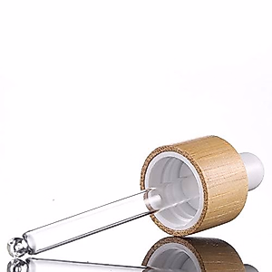 Furnido 5 Pack Glass Eye Droppers for Essential Oils,Glass Dropper Pipette Top with Natural Bamboo Circle for 15ml/0.5Oz Essential Oil Bottles